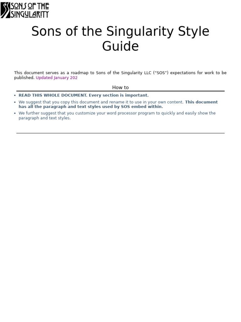 Sons of the Singularity Style Guide 2021 | PDF | Page Layout | Paragraph