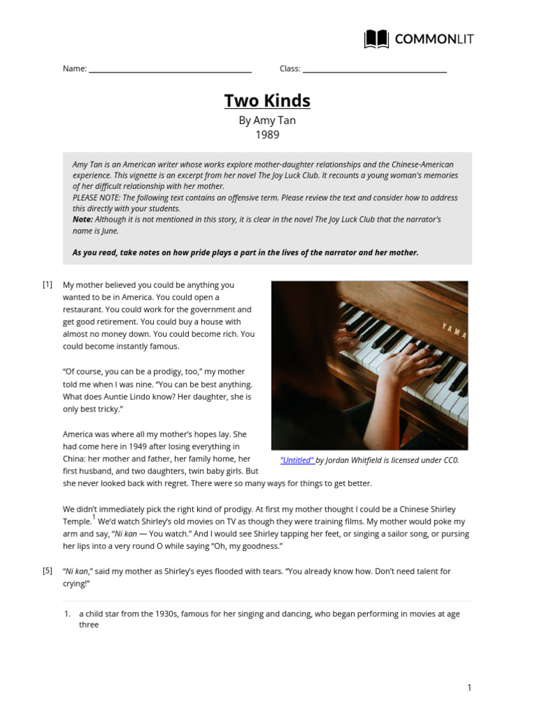 Amy Tan - Two Kinds | PDF