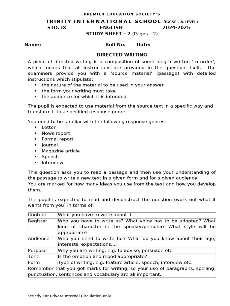 7 - Directed Writing and Tips | PDF | Linguistics | Human Communication