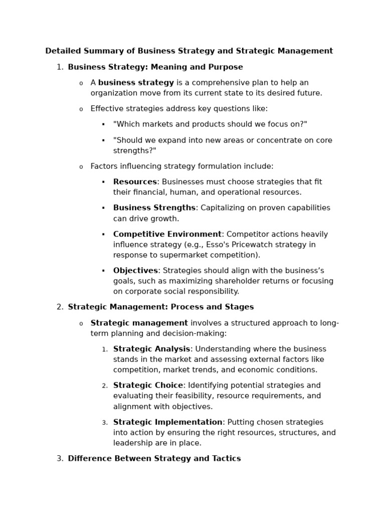 Detailed Summary of Business Strategy and Strategic Management | PDF ...