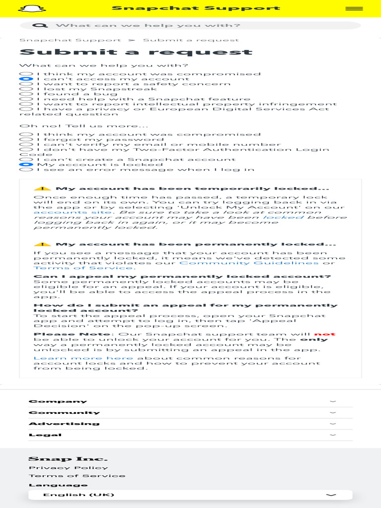 Submit A Request - Snapchat Support | PDF