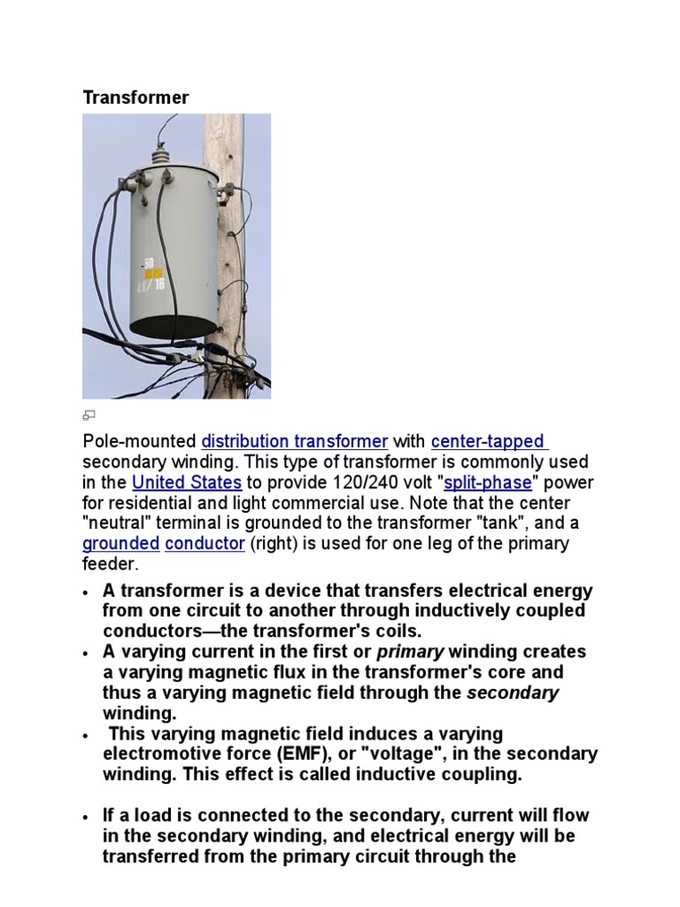 Distribution Transformer Center-Tapped United States Split-Phase ...