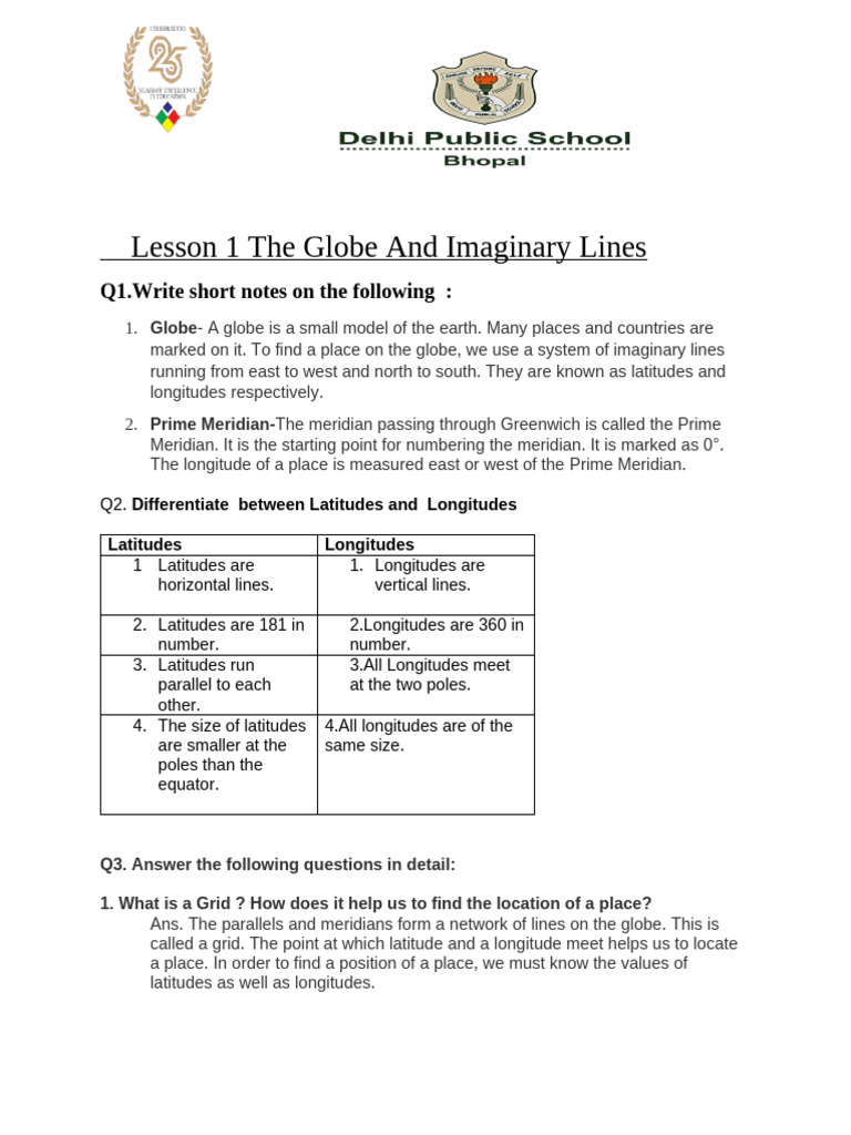 Schoolpad Lesson 1 Globe | PDF | Equator | Longitude