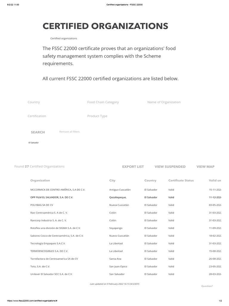 Certified Organizations - FSSC 22000 | PDF