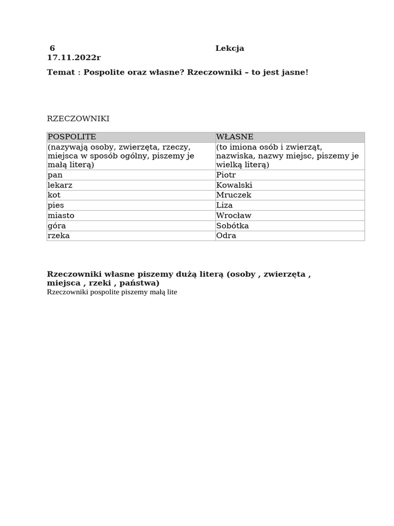 rzeczowniki wlasne pospolite | PDF rzeczowniki wlasne pospolite | PDF