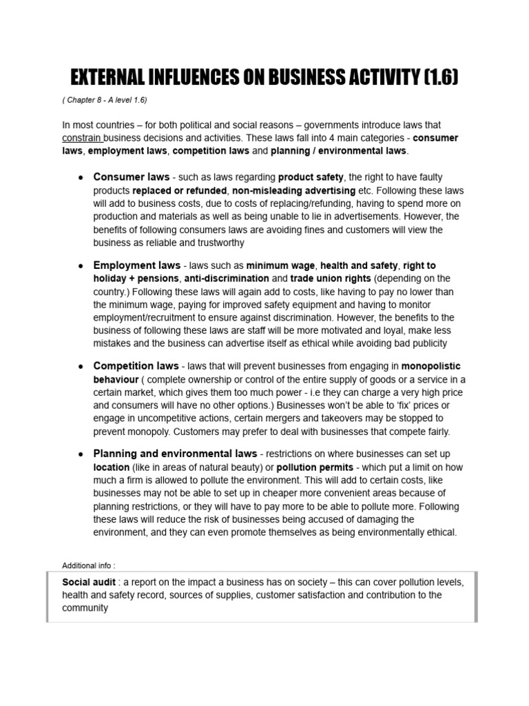 External Influences on Business Activity | PDF | Cost Of Living ...