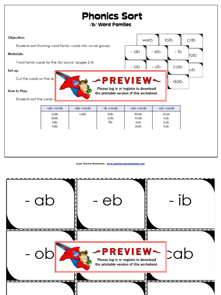 Phonics Sort for /b/ Word Families | PDF