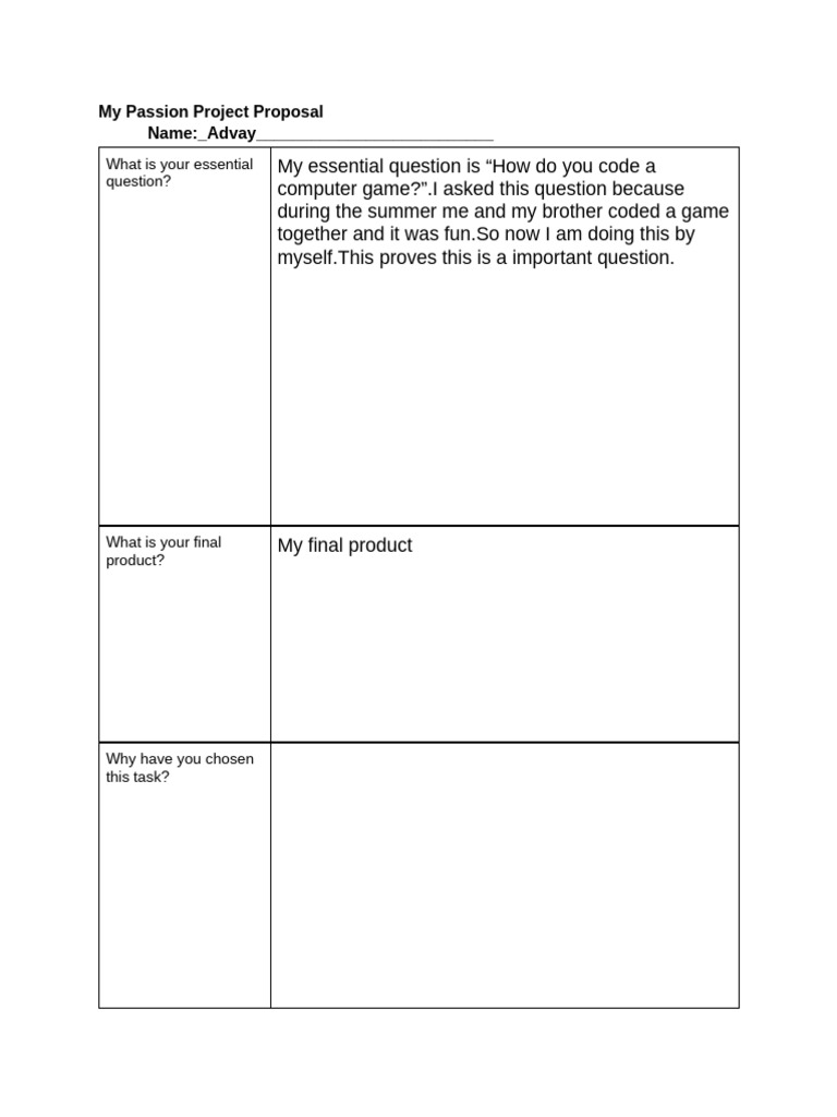 Passion Project Written Proposal | PDF