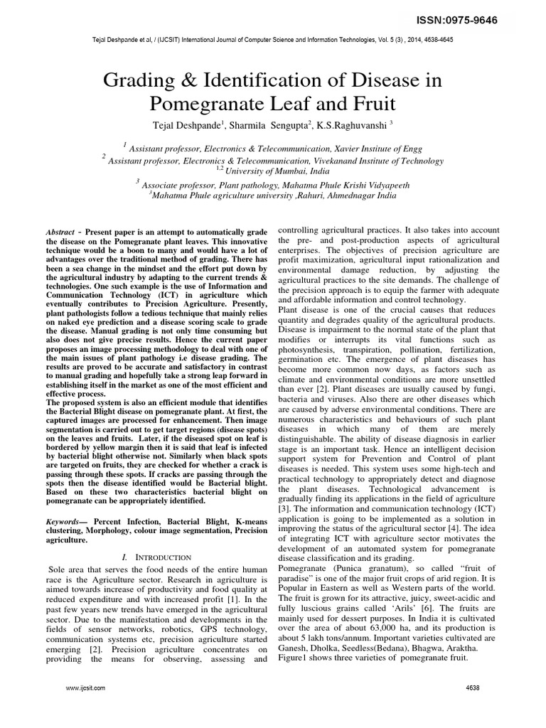 Grading & Identification of Disease in Pomegranate Leaf and Fruit | PDF ...