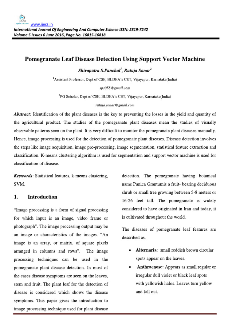 Pomegranate Leaf Disease Detection Using Support Vector Machine | PDF