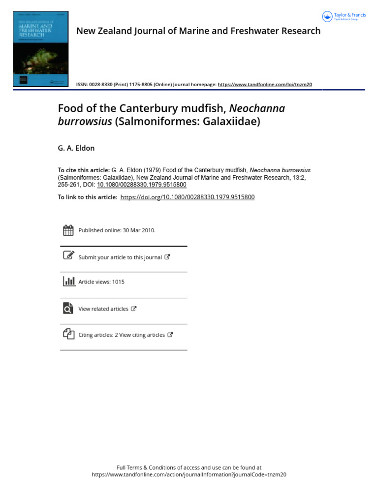 Food of The Canterbury Mudfish Neochanna Burrowsius Salmoniformes ...