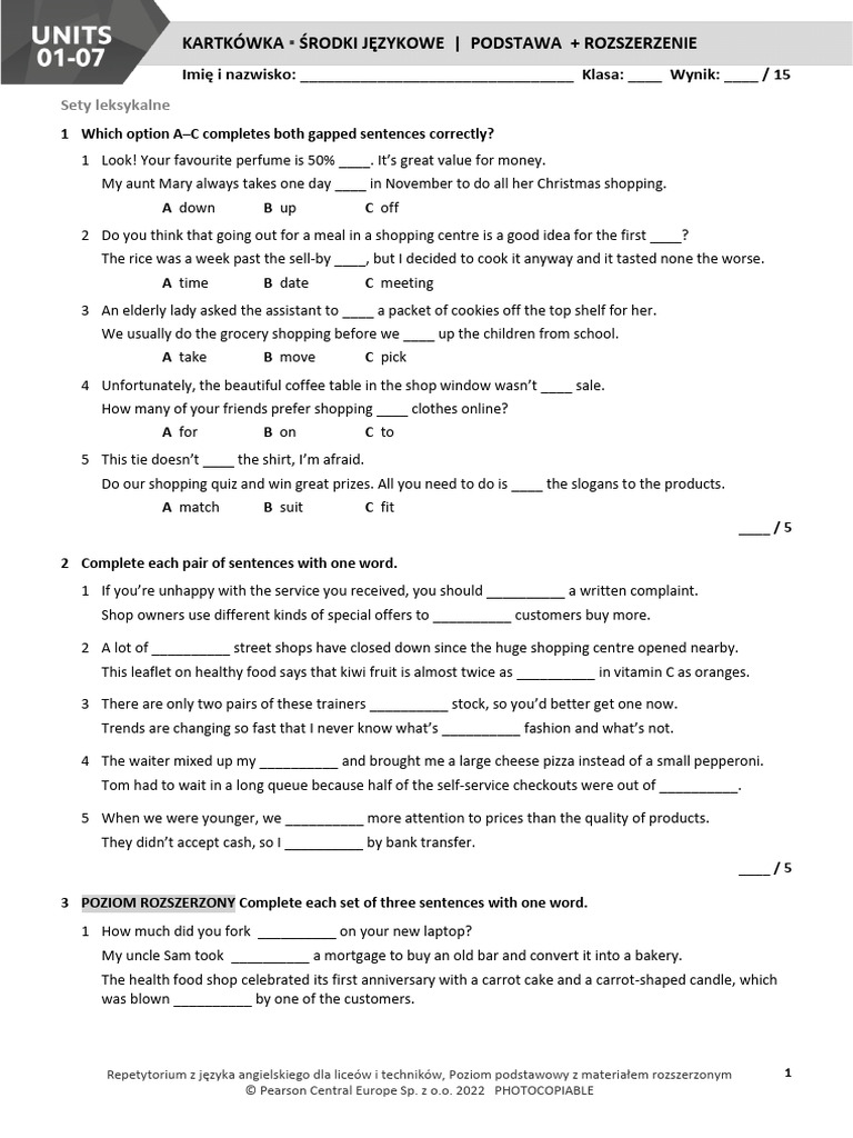 RepetMat U07 Kartk Środki Językowe Podst Rozsz | PDF