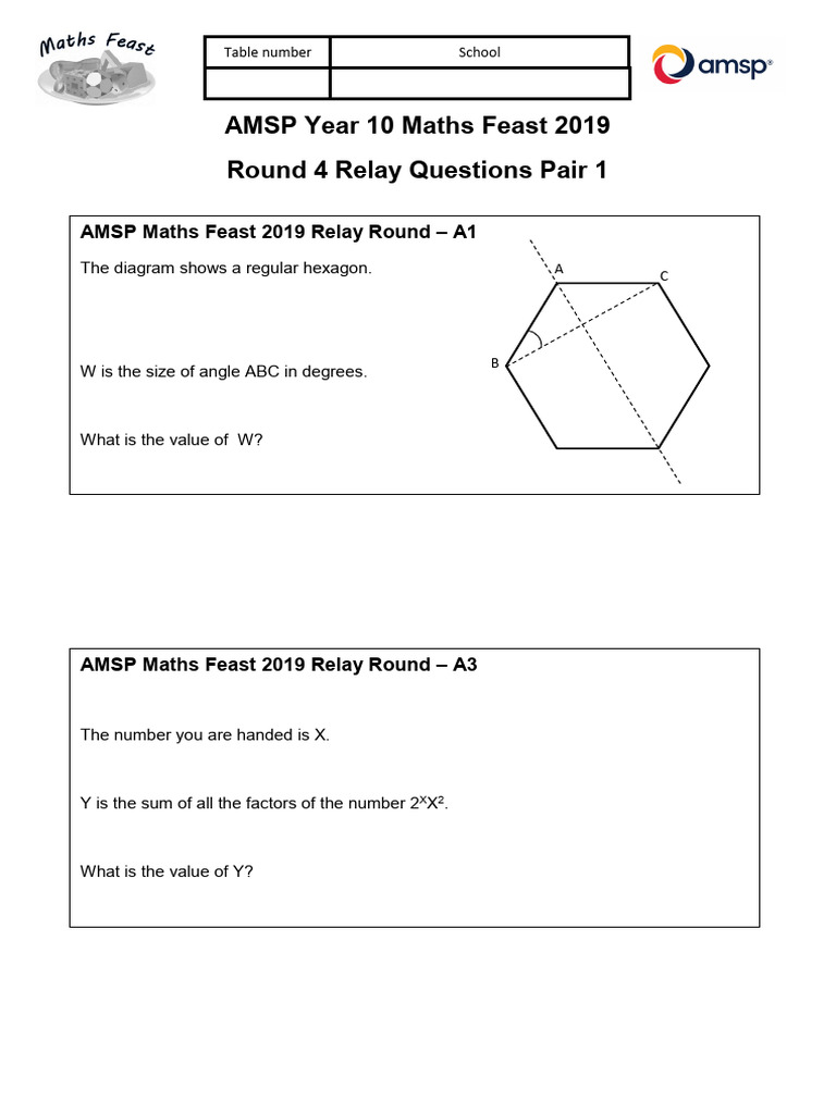 AMSP Maths Feast 2019 Round 4 Relay Questions Pair 1 | PDF | Area | Volume