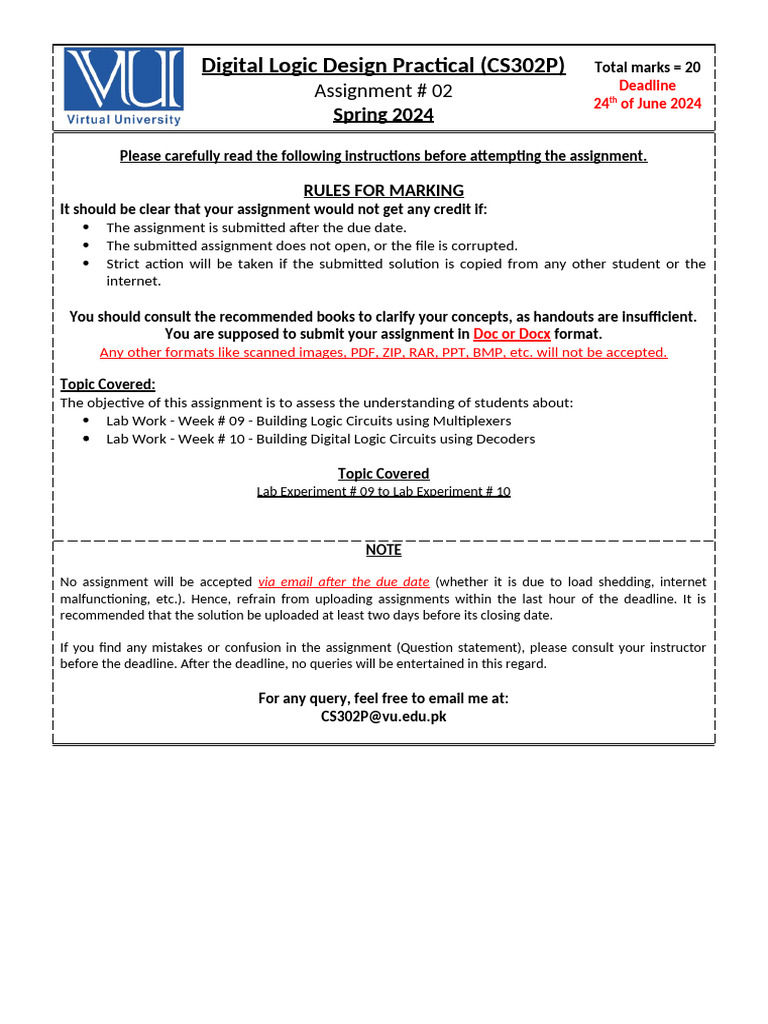 CS302P Digital Logic Design Assignment 2 | PDF | Computing | Computer Engineering