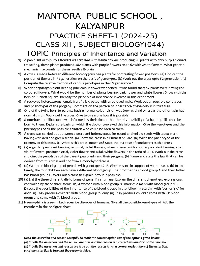 Mps Biology Practice Sheet 1 | PDF | Genetic Linkage | Dominance (Genetics)