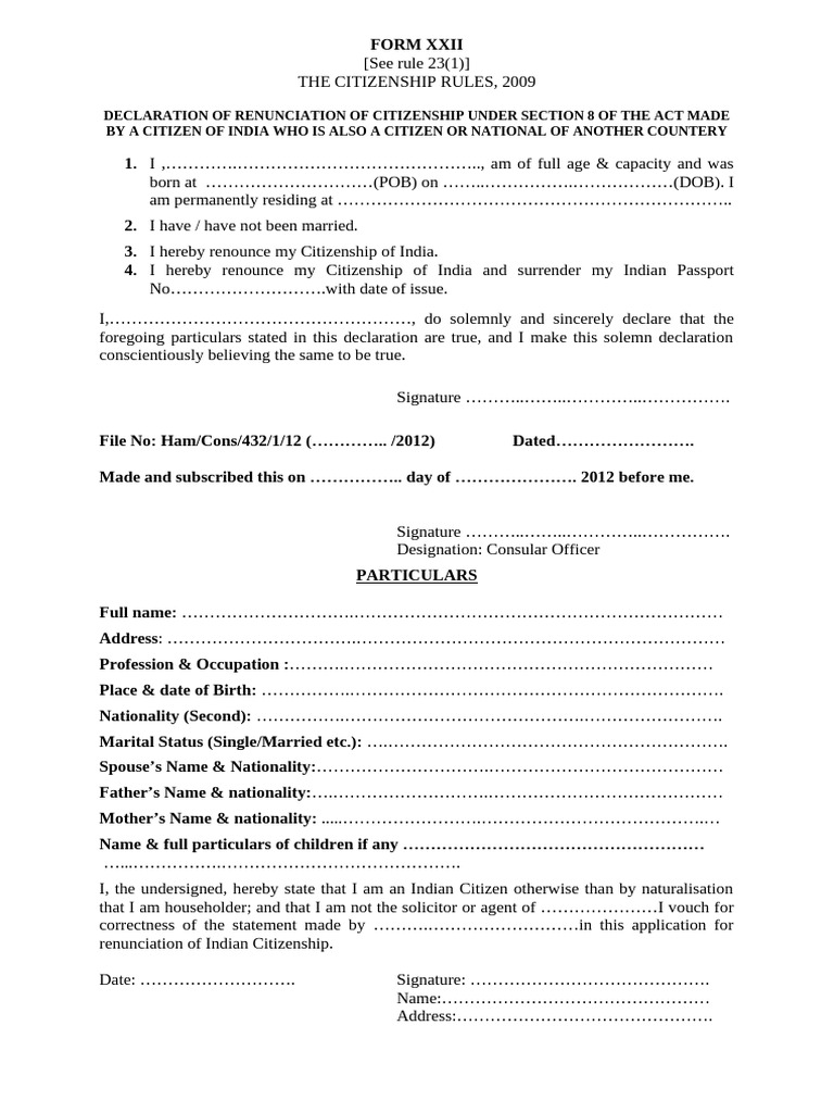 RenounceofIndianCitizenship Affidavits | PDF | Government And ...