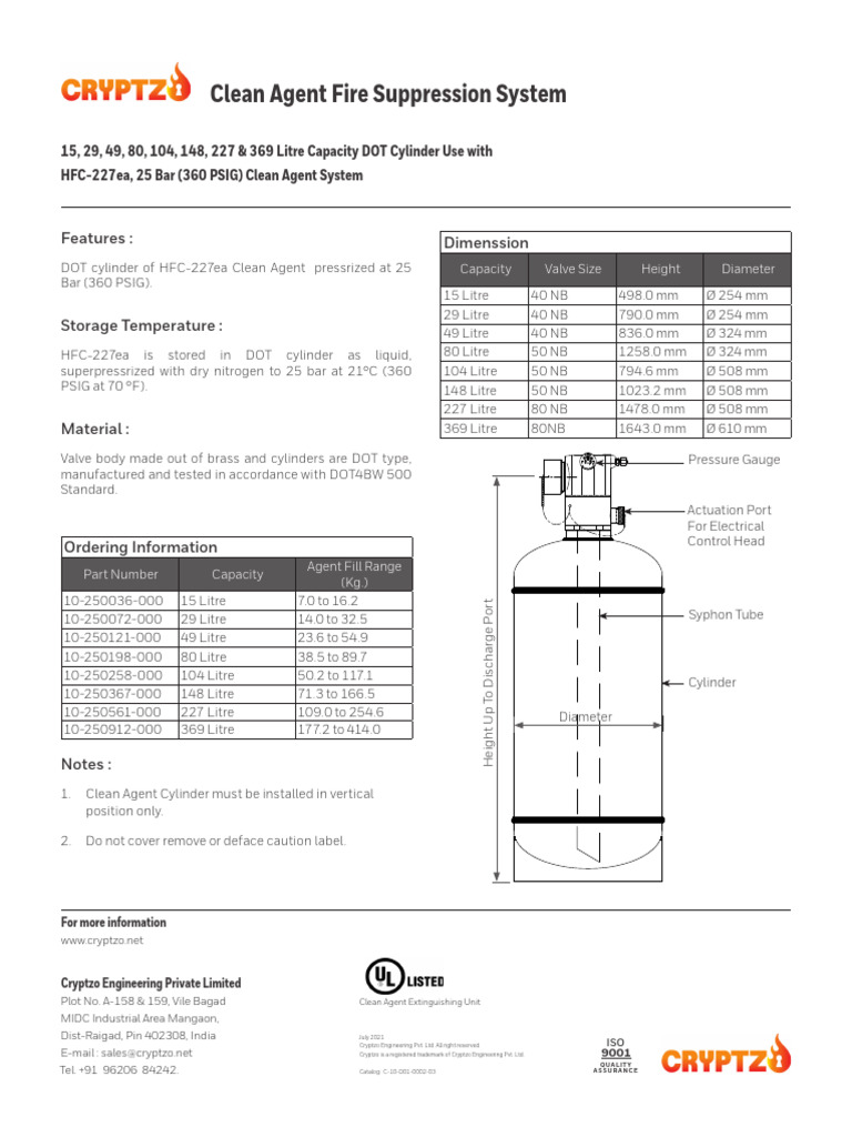 Cryptzo - Data Sheet - DOT cylinders-HFC-227ea | PDF | Valve | Pipe (Fluid Conveyance)