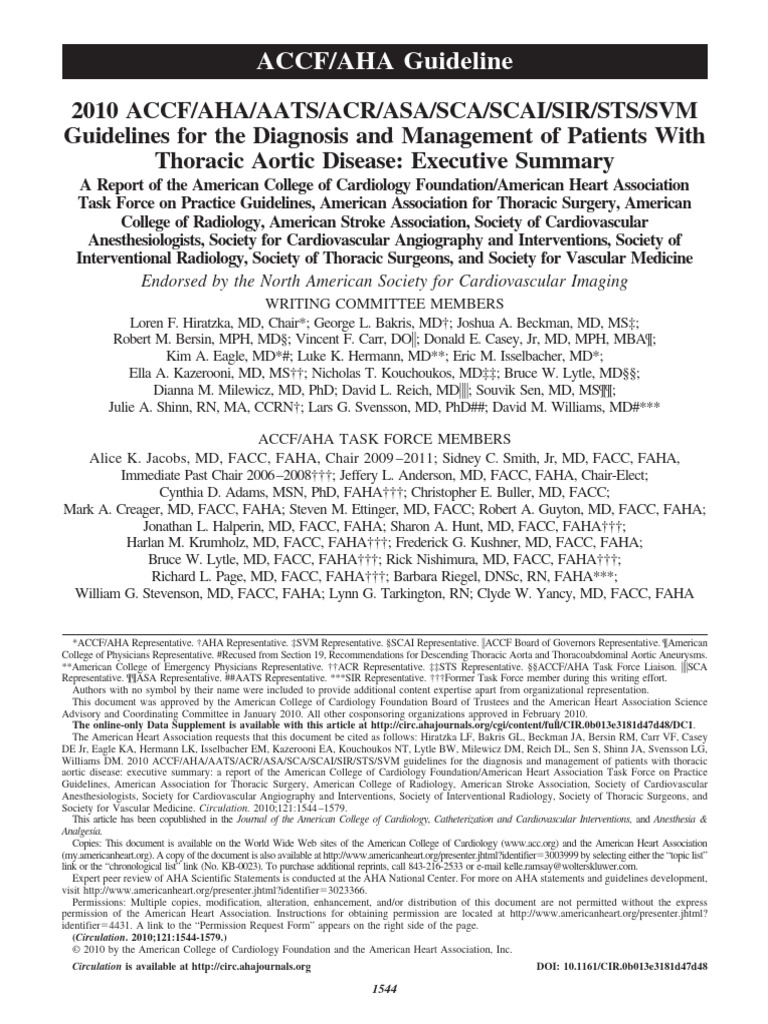 2010 AHA Thoracic Aorta Disease Executive Summary | PDF | Aorta | Medicine