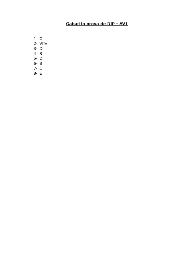 Gabarito Prova de DIP - Av1 | PDF