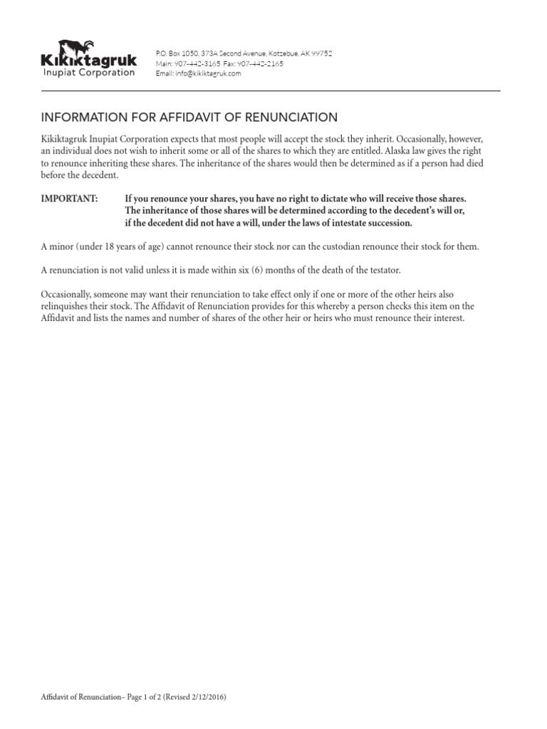 Affidavit of Renunciation | PDF | Inheritance | Intestacy