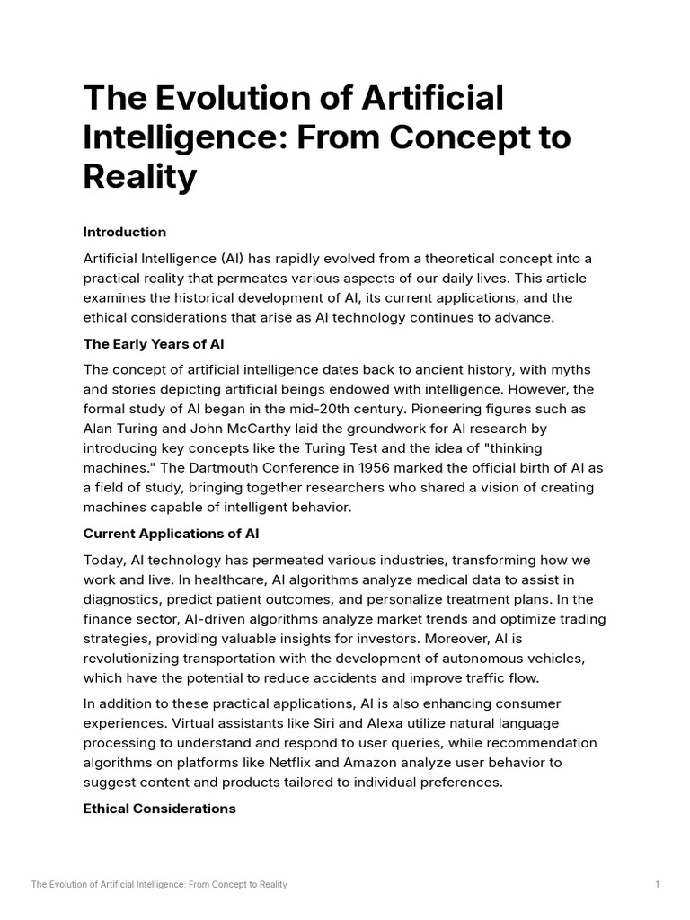 The Evolution of Artificial Intelligence From Concept To Reality | PDF ...