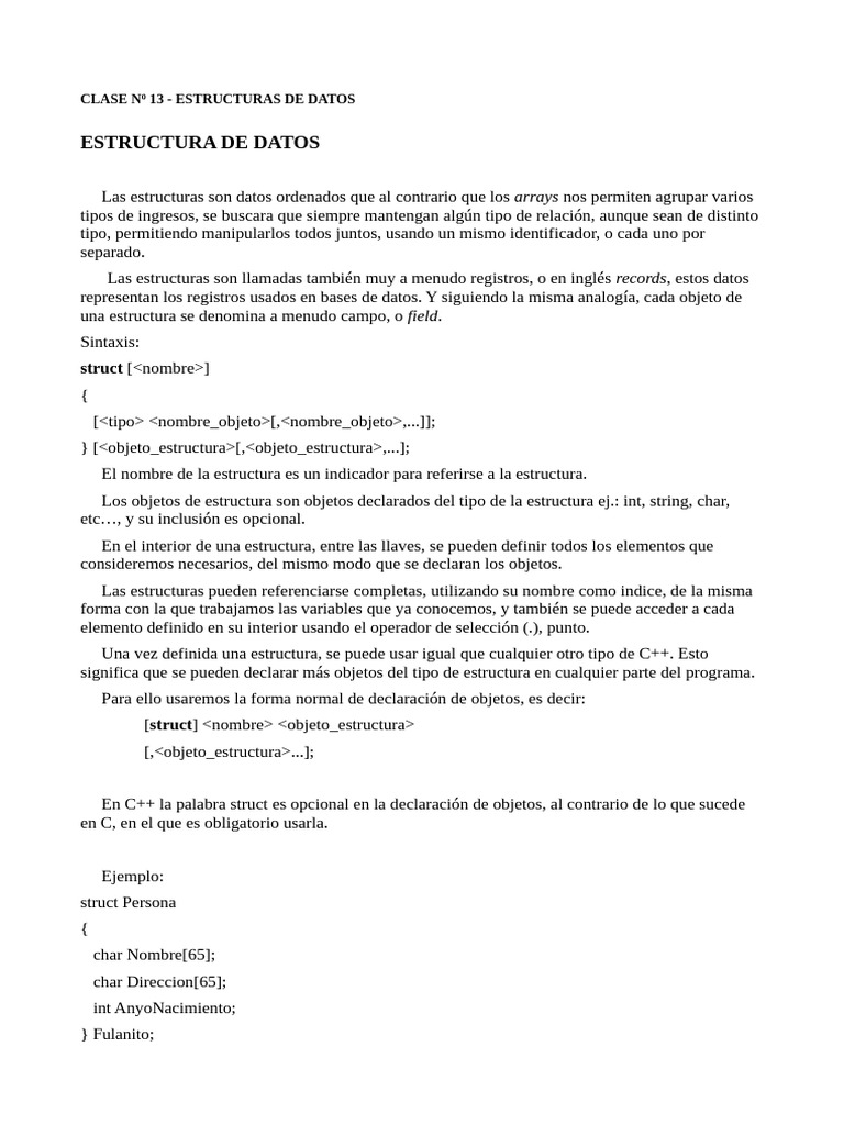 Clase N13 - Estructuras de Datos | PDF | Objeto (informática) | C
