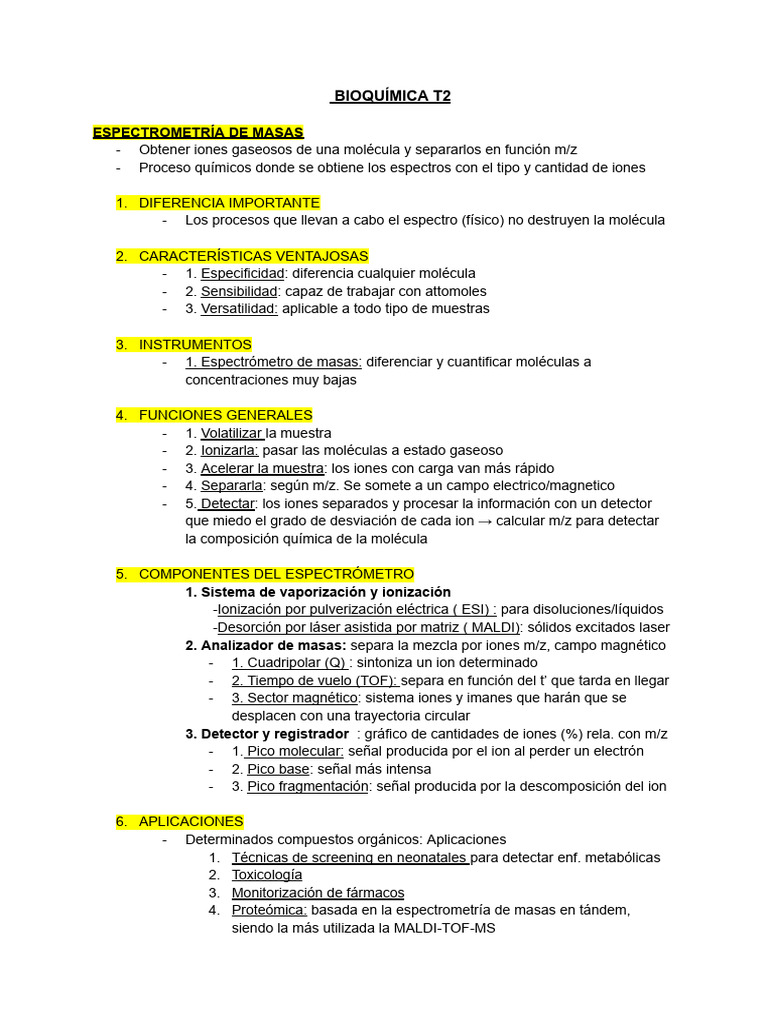 T2.BIOQUIMÍCA ESQUEMA ESPECTROMETRÍA | PDF