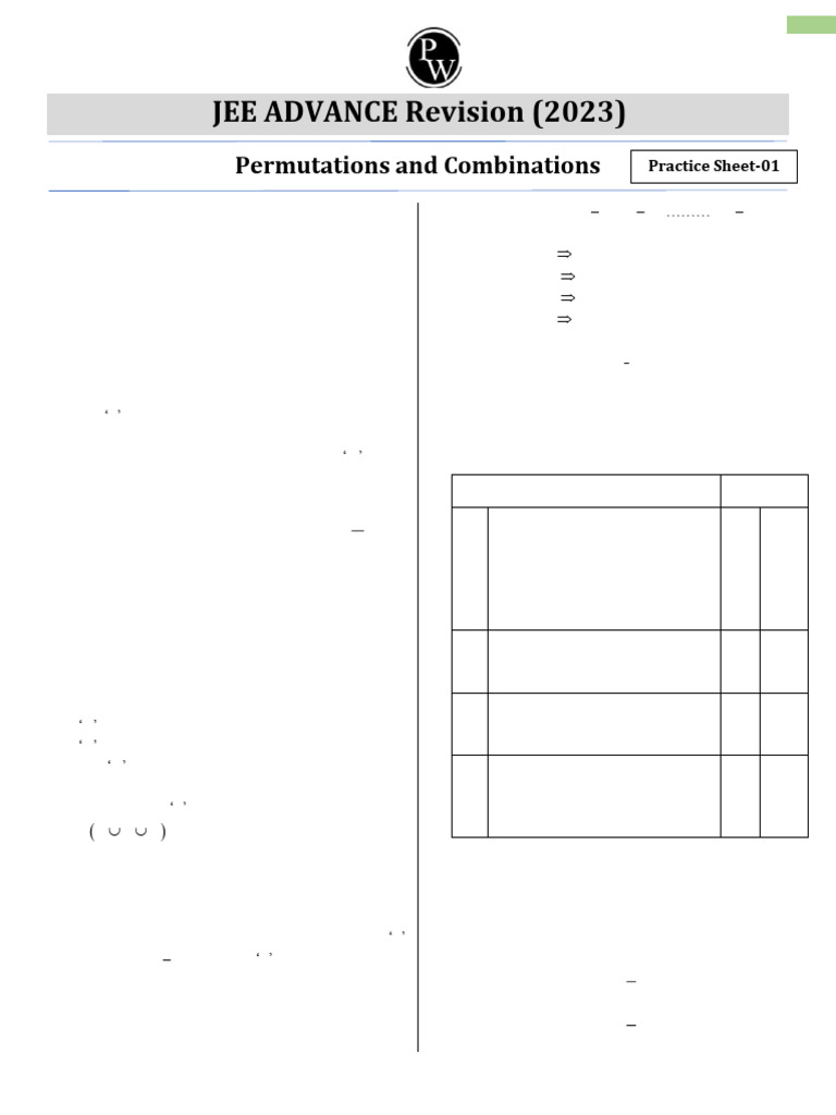 JEE ADVANCE Revision (2023) : Permutations and Combinations | PDF | Triangle | Classical Geometry
