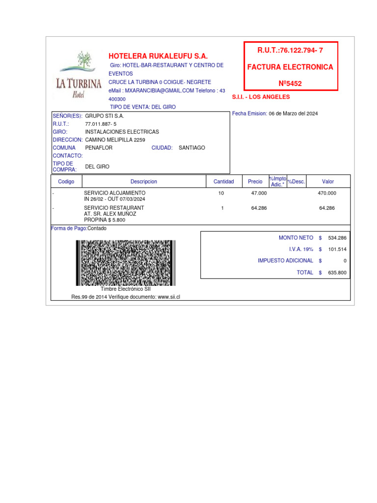 Fact. N°5452 GRUPO STI S.A. | PDF