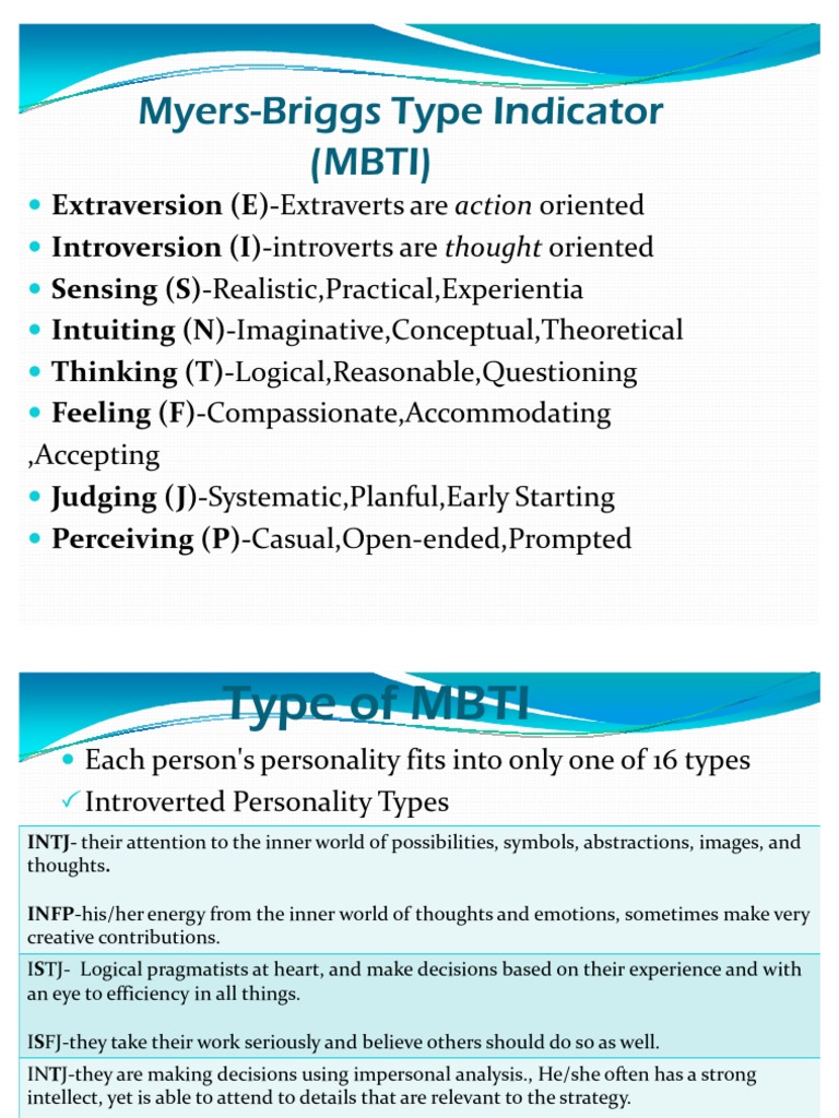 Myers-Briggs Type Indicator | PDF | Personality Type | Extraversion And ...
