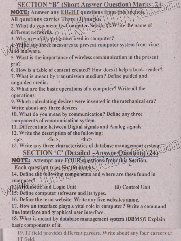Past Paper 2023 Karachi Board Class 9th Computer Science Subjective | PDF