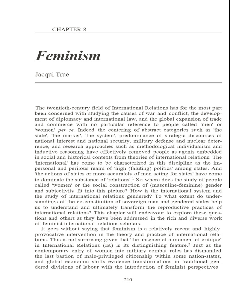 2.a Jacqui True Feminism in IR | PDF | Gender Studies | Feminism