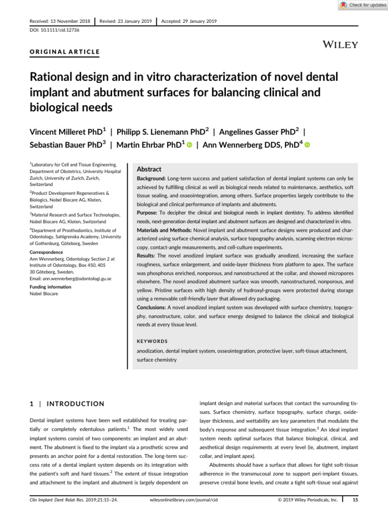 Clin Implant Dent Rel Res - 2019 - Milleret - Rational Design and in ...