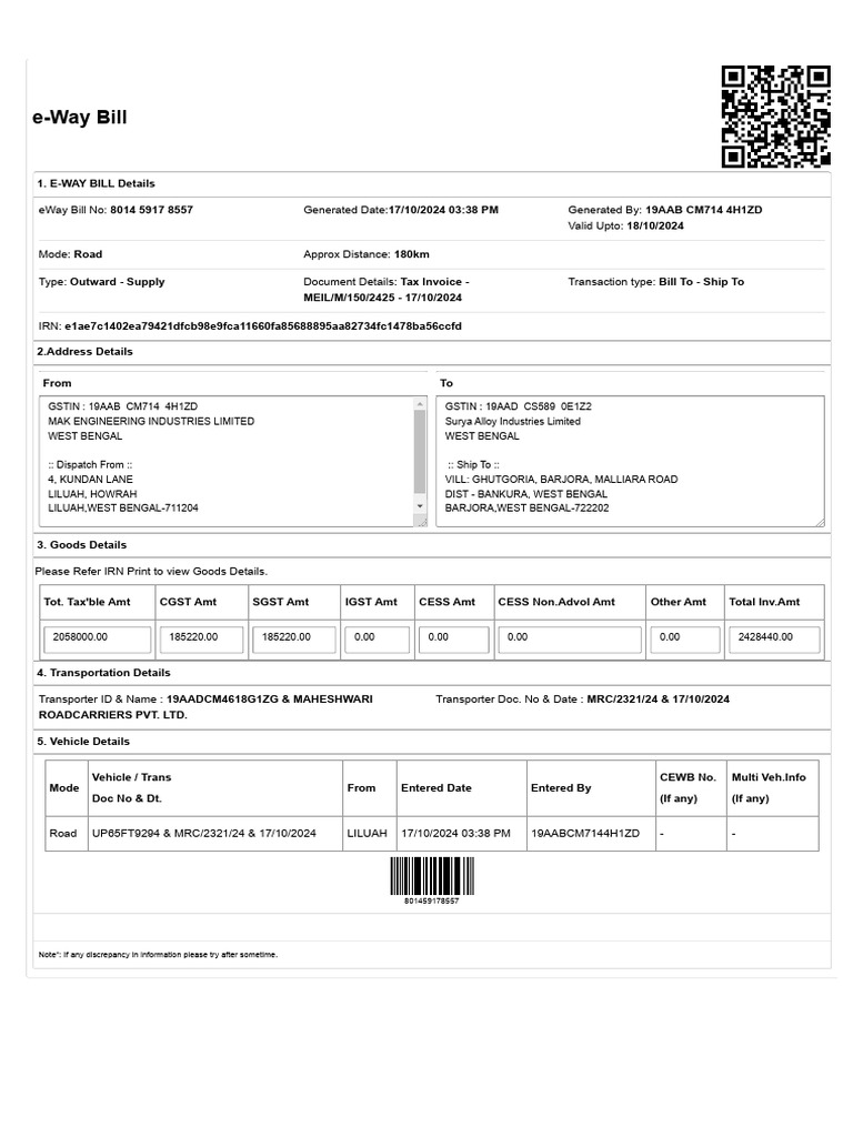 Mak Eway Bill Meil M 150 | PDF