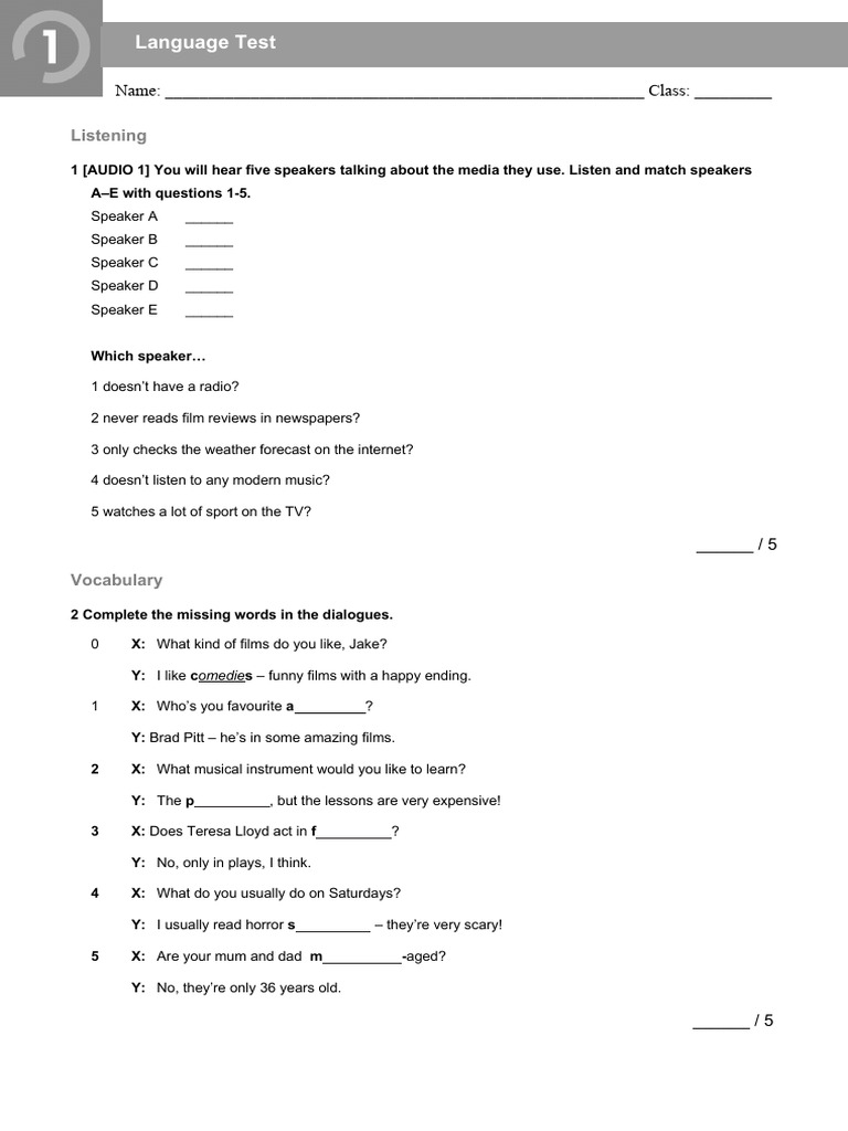 Language Test B: Listening & Grammar | PDF