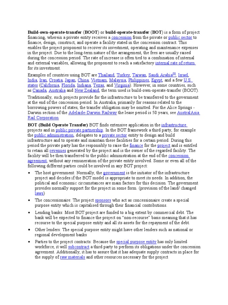 Build-Own-Operate-Transfer (BOOT) or Build-Operate-Transfer (BOT) Is A ...