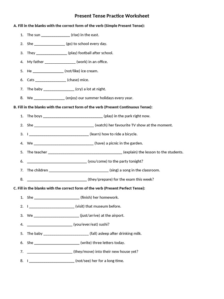 Present Tense Verb Practice Worksheet | PDF | Linguistics