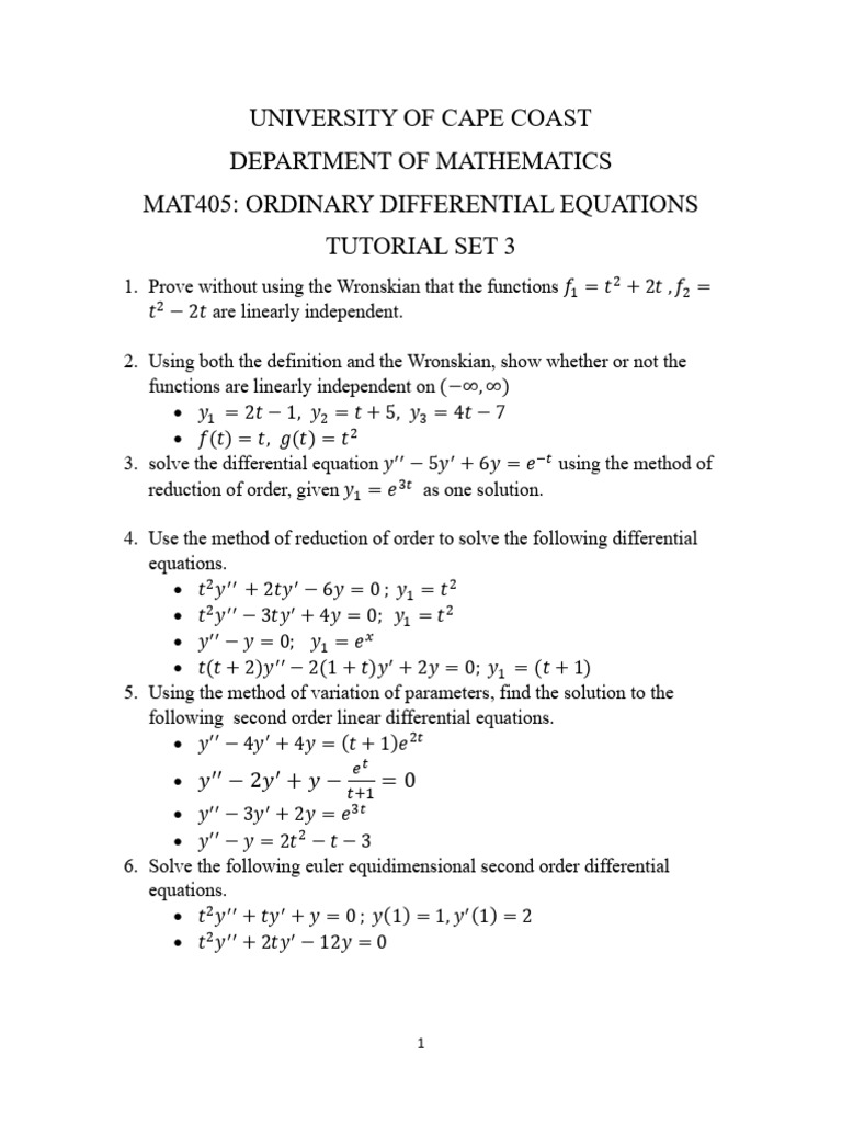 Ode Tutorial Set 3 Pdf
