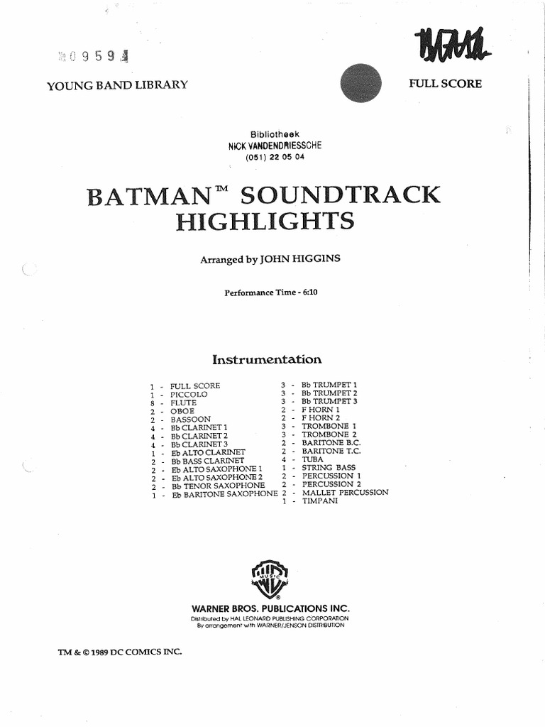 Batman Soundtrack Highlights - Danny Elfman arr. John Higgins | PDF