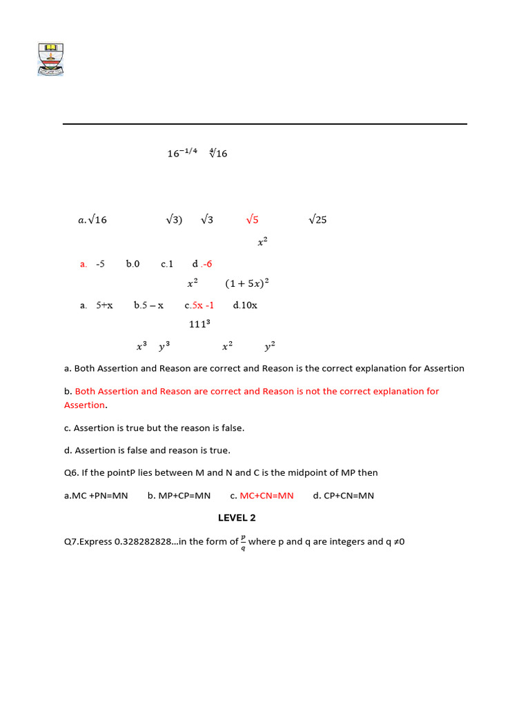 REV WORKSHEET1GR9Answer key | PDF | Abstract Algebra | Mathematical Concepts