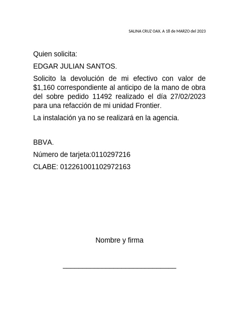 Formato de Carta de Devolucion | PDF