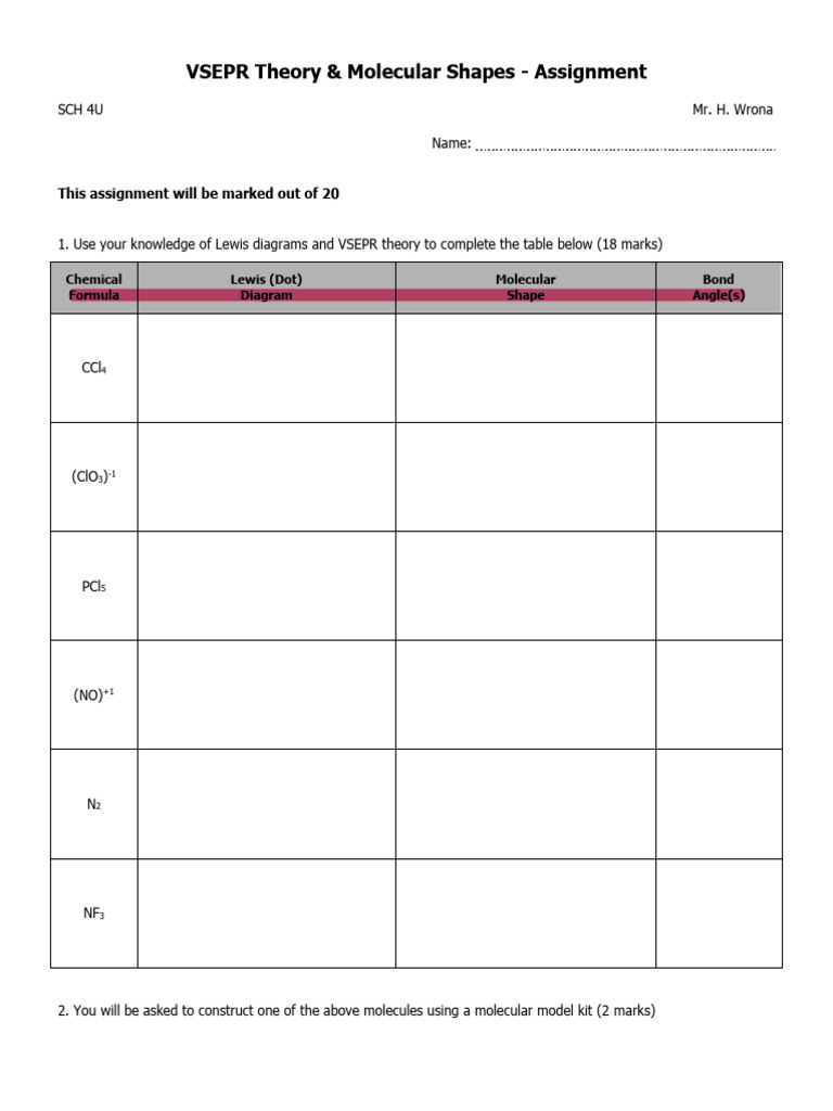 VSEPR Theory Assignment Guide | PDF