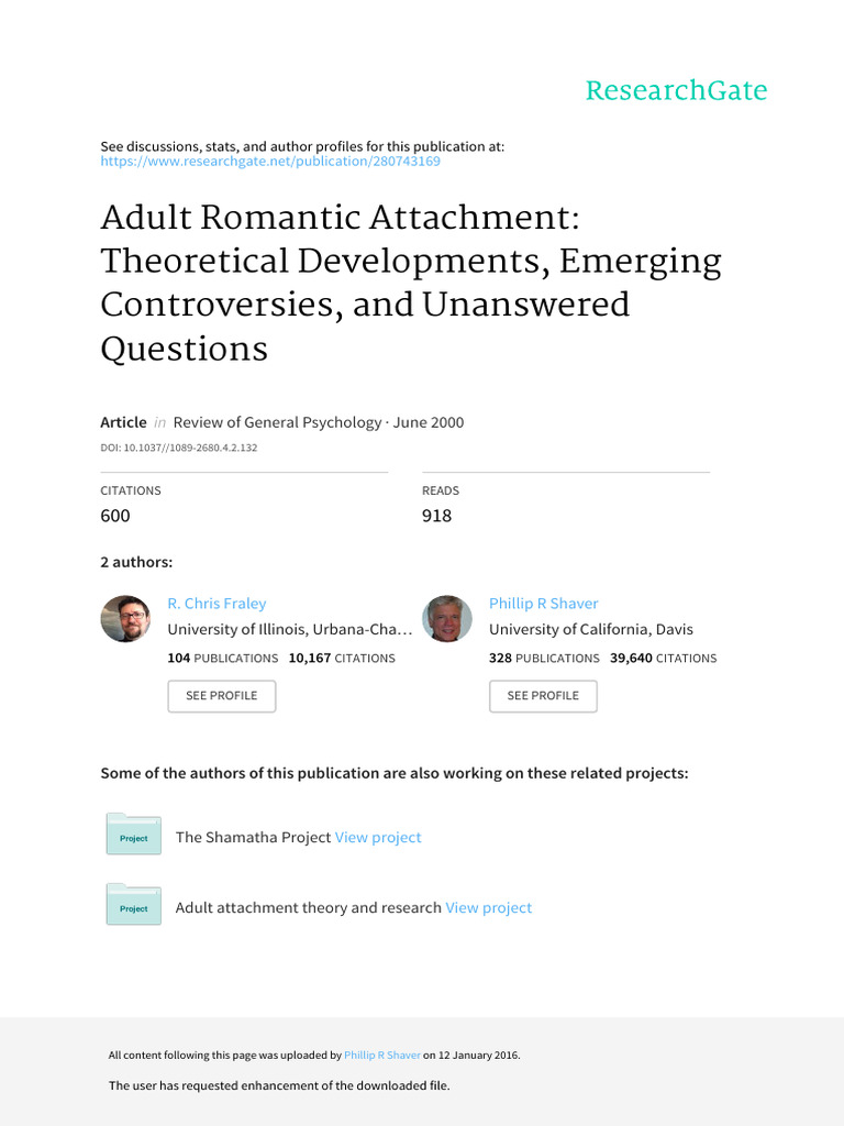 Adult Romantic Attachment | PDF | Attachment Theory | Monogamy