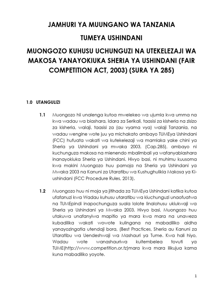 Muongozo Kuhusu Uchunguzi Wa Makosa Yanayokiuka Ushindani - Toleo La ...