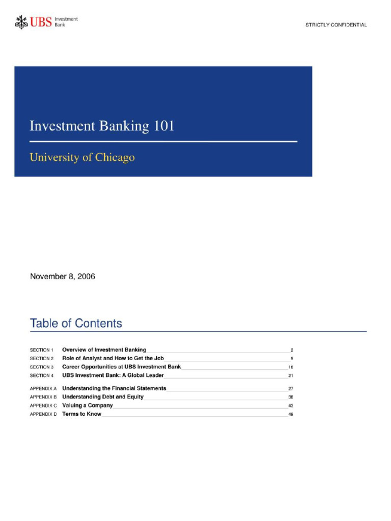 UBS Investment Banking 101 | PDF