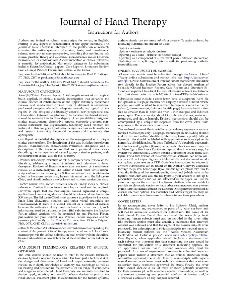 Author Guidelines for Hand Therapy Journal | PDF | Cohort Study