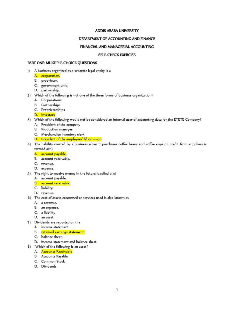 Additional Self Check Exercises | PDF | Balance Sheet | Equity (Finance)