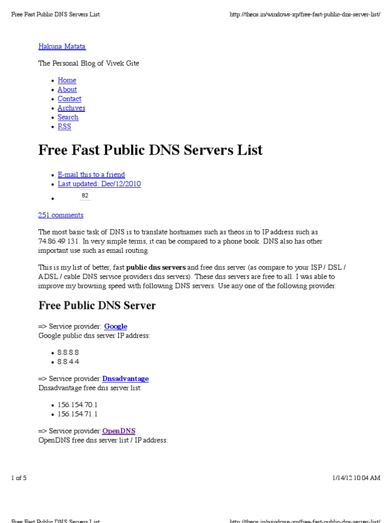 Free Fast Public DNS Servers List | PDF | Domain Name System | Internet ...