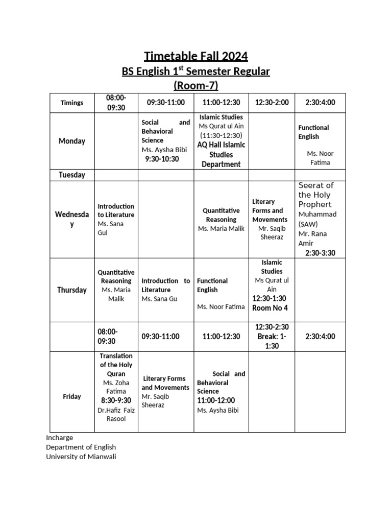 TIMETABLE For Fall 2024 | PDF | Linguistics