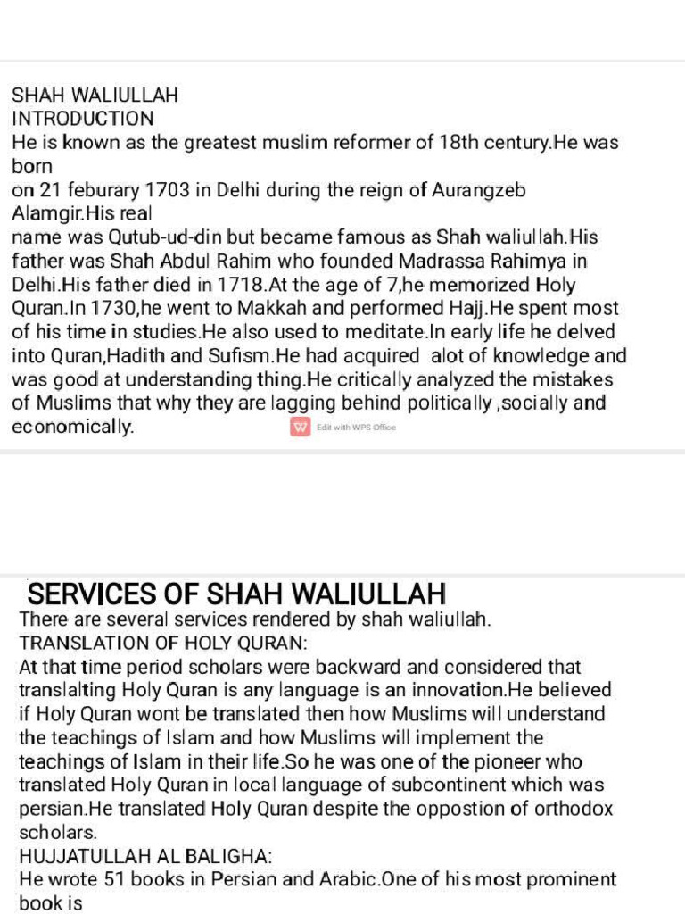 Shah Waliullah 1 | PDF